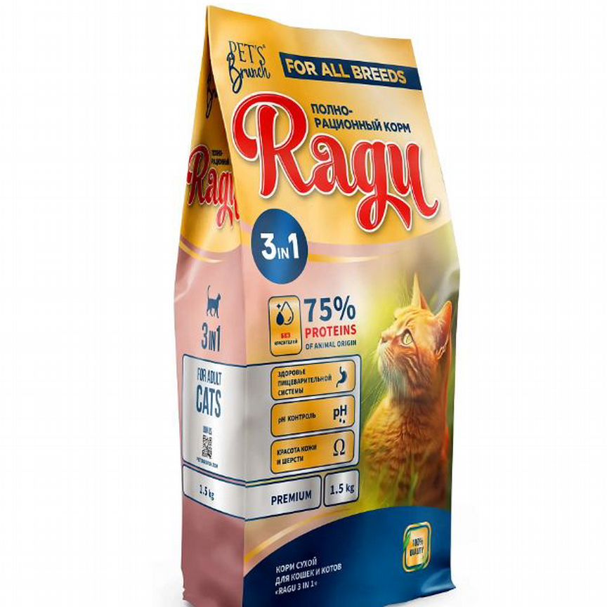 Корм для кошек Pet's Brunch Ragu 3 in 1 Adult 14 к