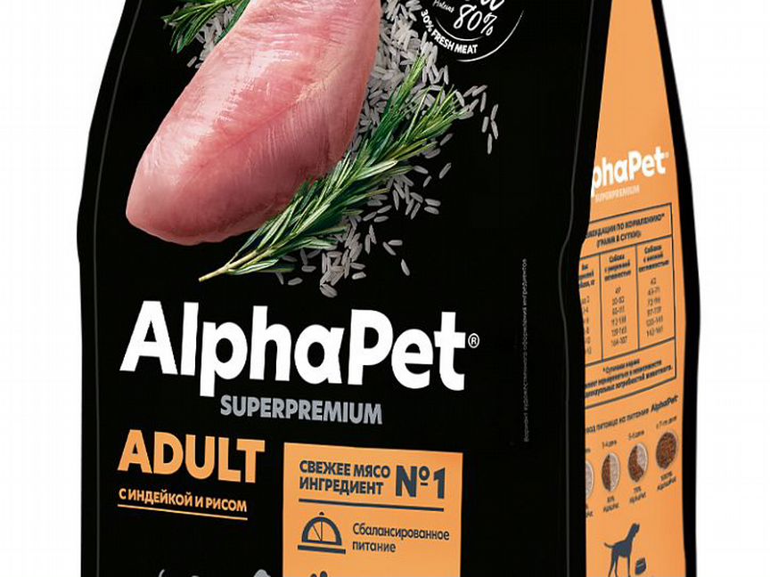 AlphaPet сухой корм для собак, индейка/рис, 1,5 кг
