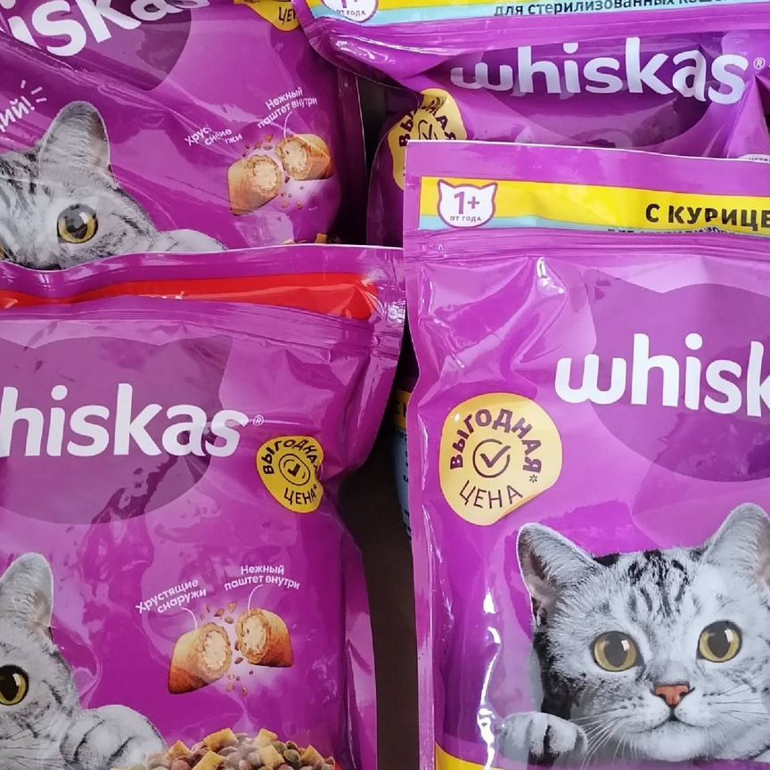 Сухой корм для кошек вискас 800гр, пурина 3кг