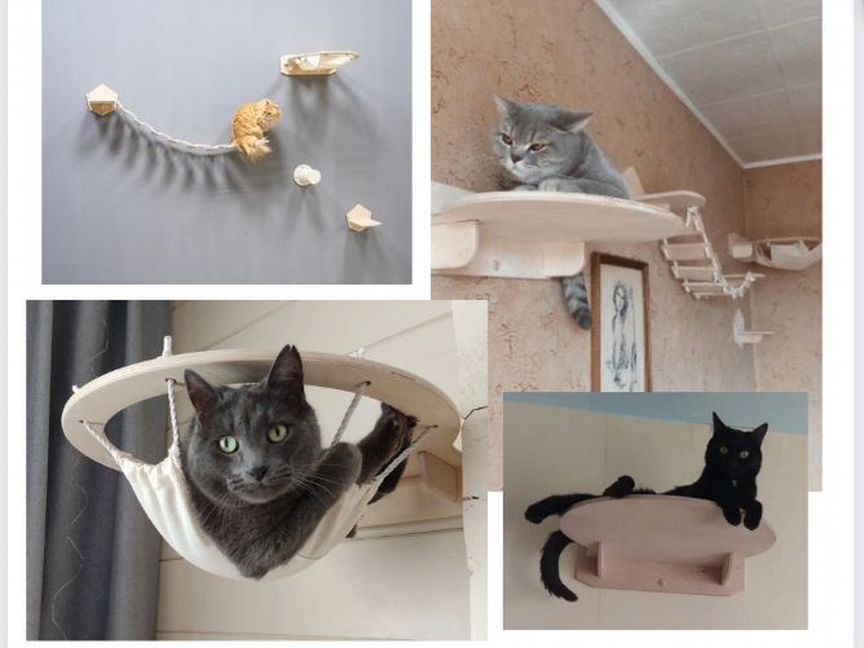 Деревянные аксессуары на стену для кошек