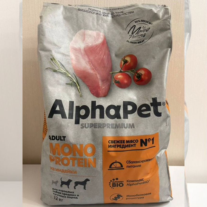 Корм для собак AlphaPet Superpremium, 12 кг