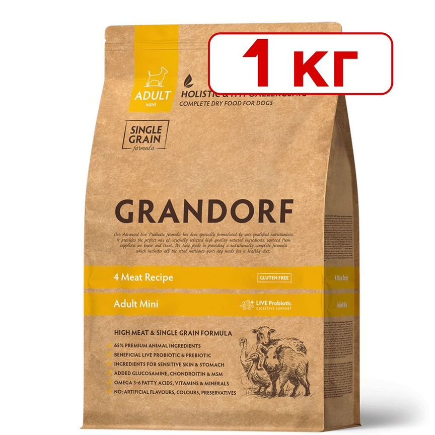 Корм для собак Grandorf Adult Mini 4 мяса, 1 кг