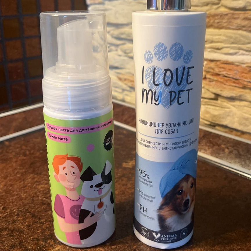 Зубная паста и кондиционер для шерсти собак