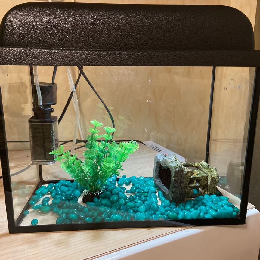 Аквариум с подсветкой, фильтром и декорациями