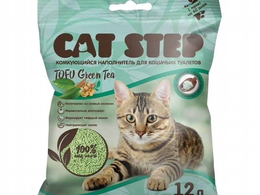 Кэт Стэп Комкующийся 12л - Тофу Зеленый чай (Cat S