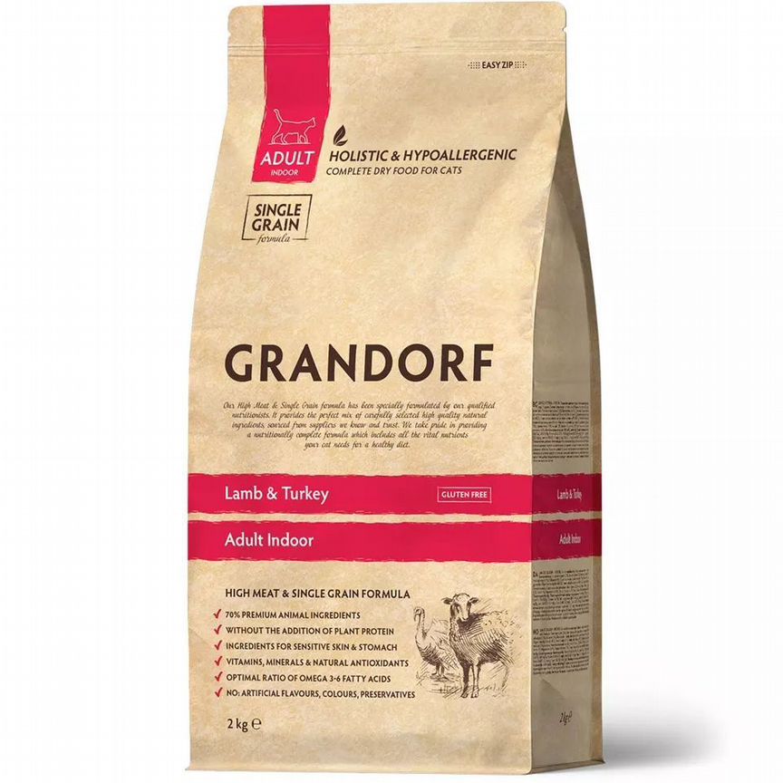 Сухой корм Grandorf для кошек ягненок, индейка 2000 гр (2кг)