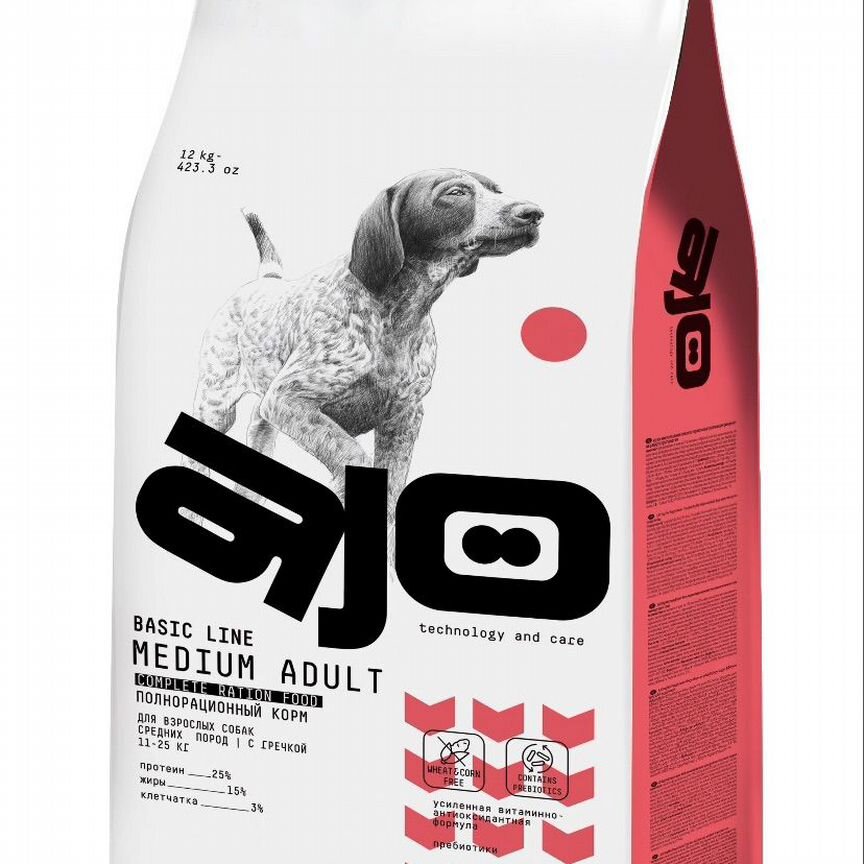 Сухой корм AJO Dog Medium Adult с гречкой