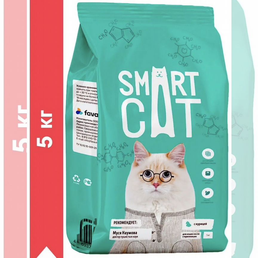 Корм SMART cat 5 кг для стерилиз. кошек с курицей