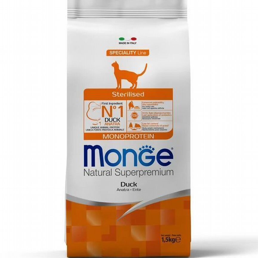 Корм для стерилизованных кошек Monge(Утка) 1.5 кг