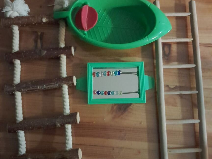 Игрушки и ванночка для попугаев