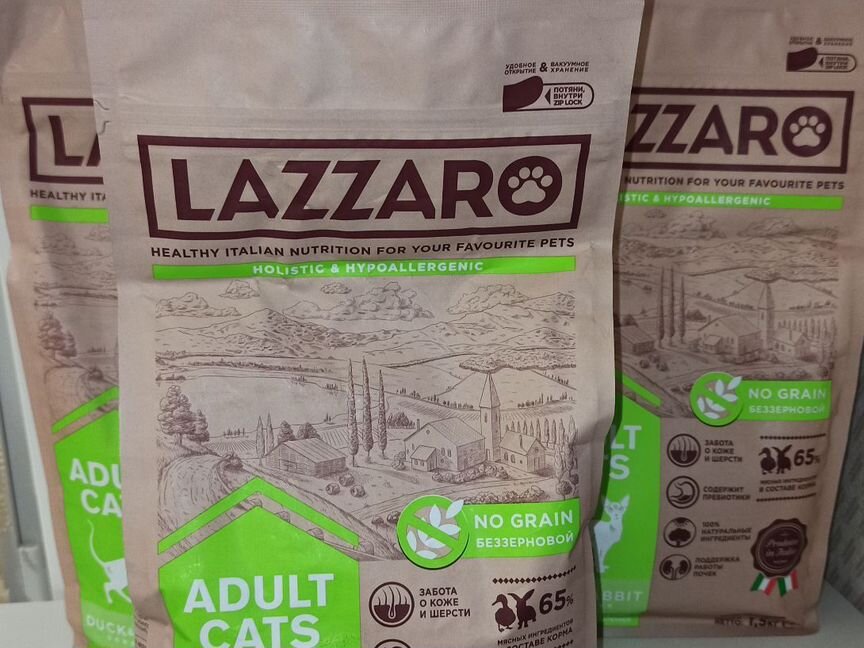 Корм для кошек Lazzaro утка кролик