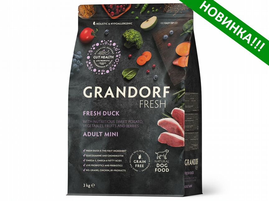 Корм Grandorf Fresh для собак мелких пород из утки