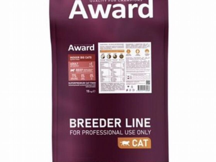 Корм award 15 кг для кошек с говядиной и курицей