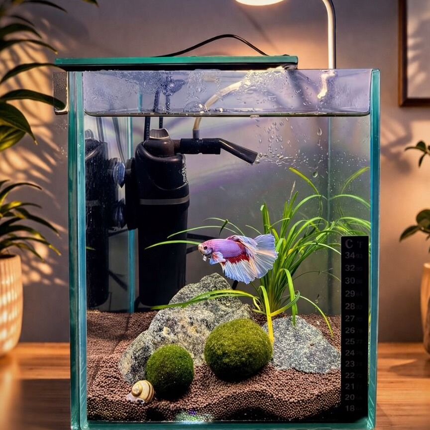 Готовый аквариум с петушком и живыми растениями