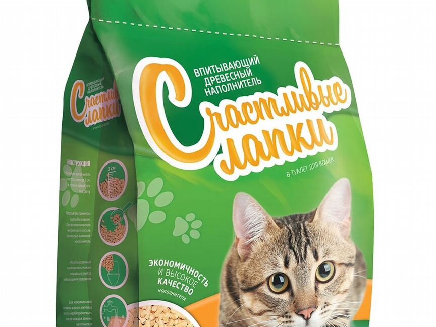 Чистые лапки древесный хвойный наполнитель "Счастл