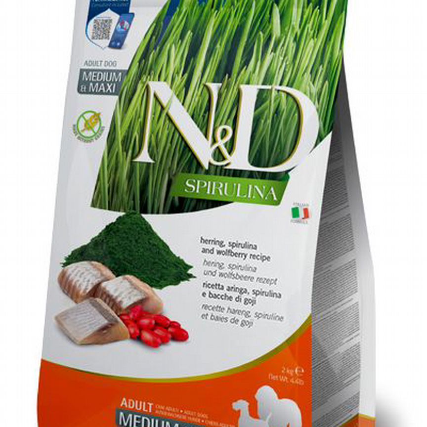 Farmina N&D Spirulina сельдь adult MED & maxi 7 кг
