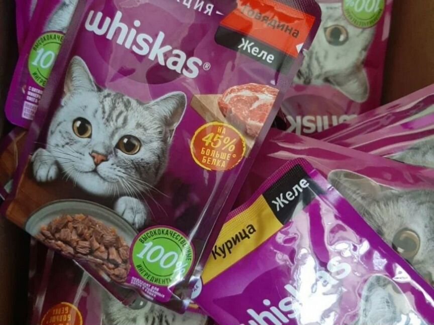 Корм Вискас Whiskas коробка 42 шт 3 вкуса