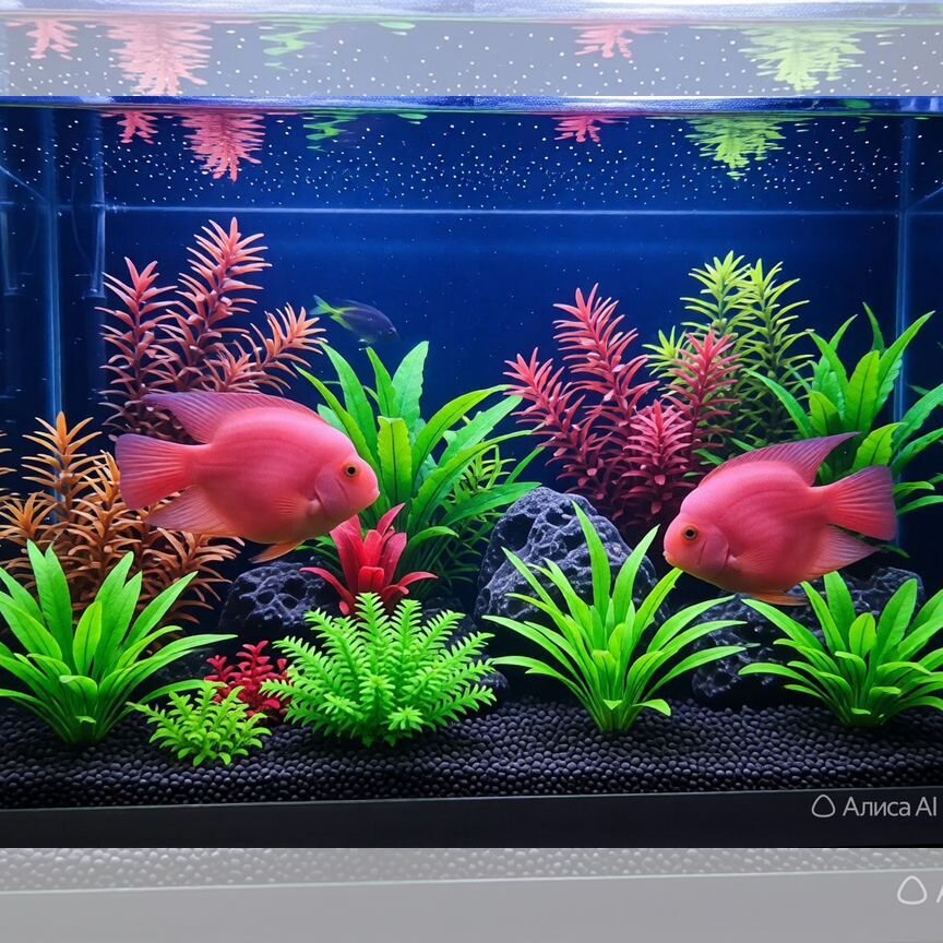 Попугай рыбка красные и жёлтые