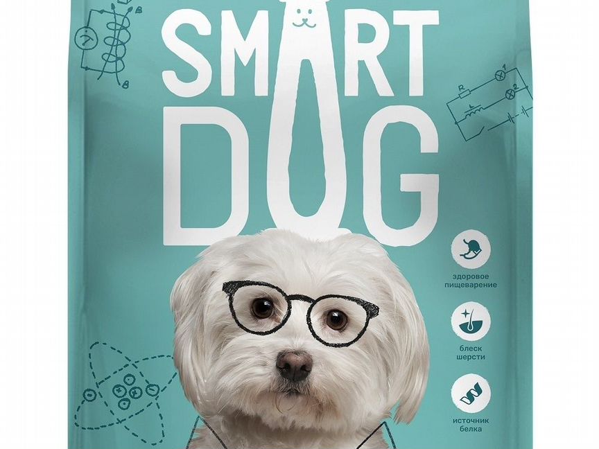 Корм SMART Dog для взрослых собак, три вида мяса с