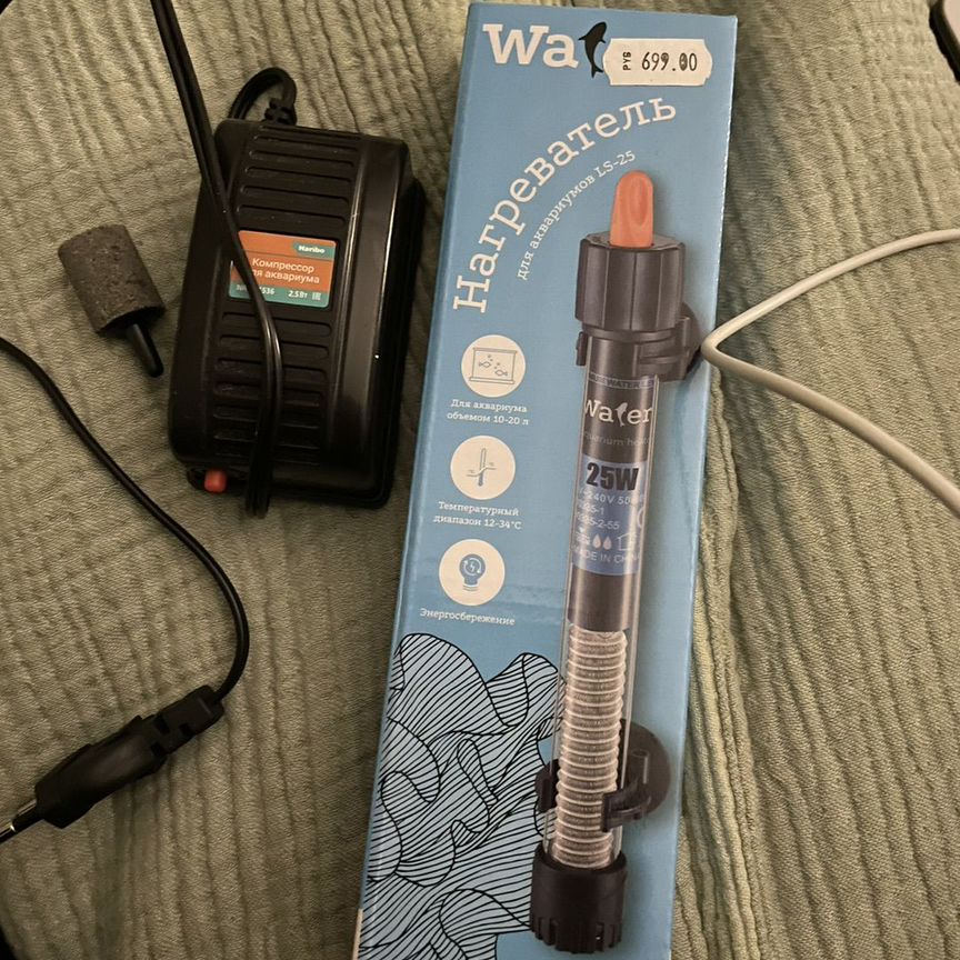 Компрессор и нагреватель для аквариума