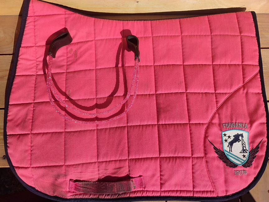 Розовый вальтрап и налобник для лошади