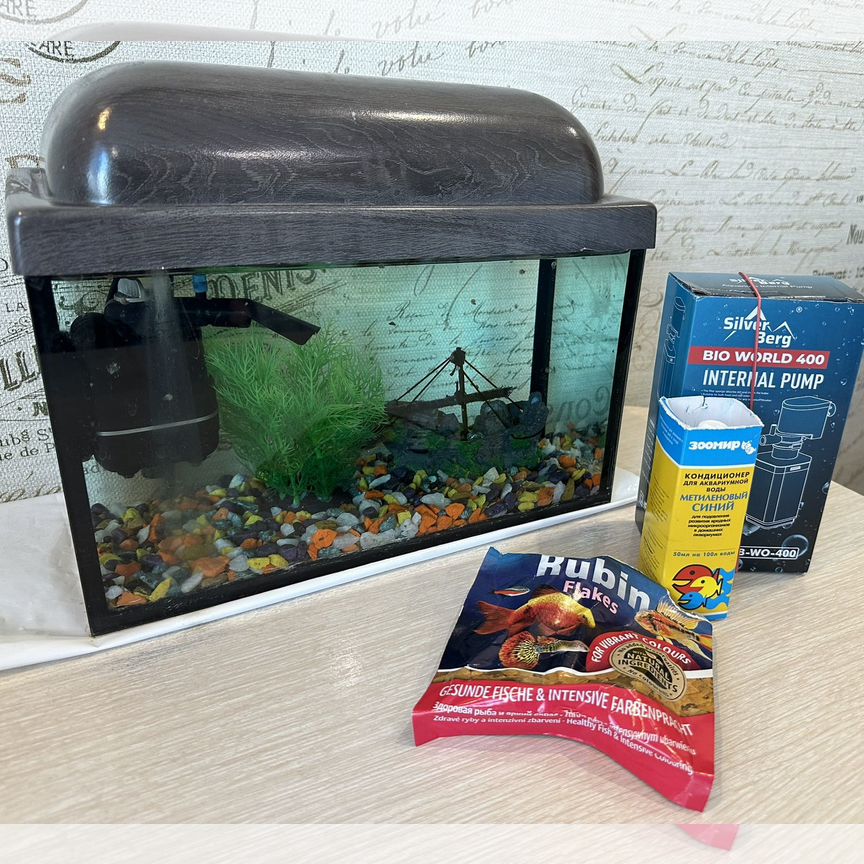 Аквариум 10л с фильтром с рыбками