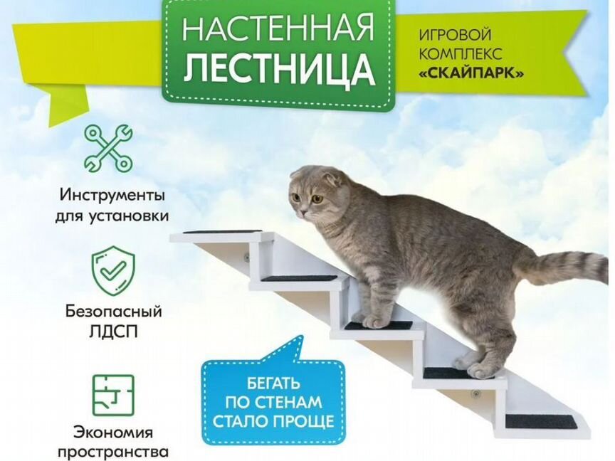Настенная лестница для кошек скайпарк