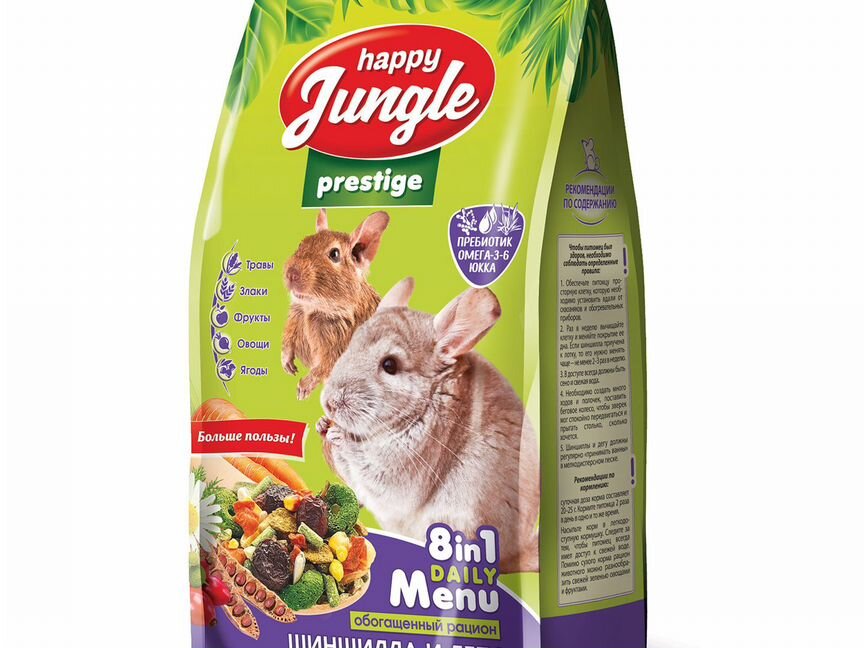 Happy Jungle престиж Корм для шиншилл и дегу 500 г