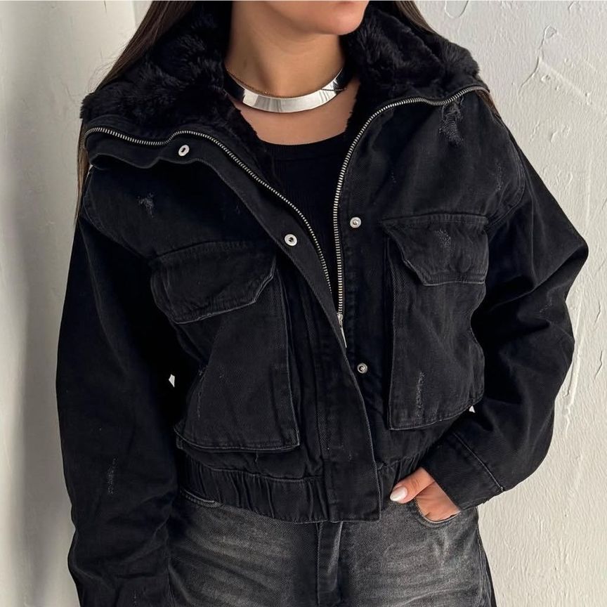 Джинсовая куртка с мехом женская