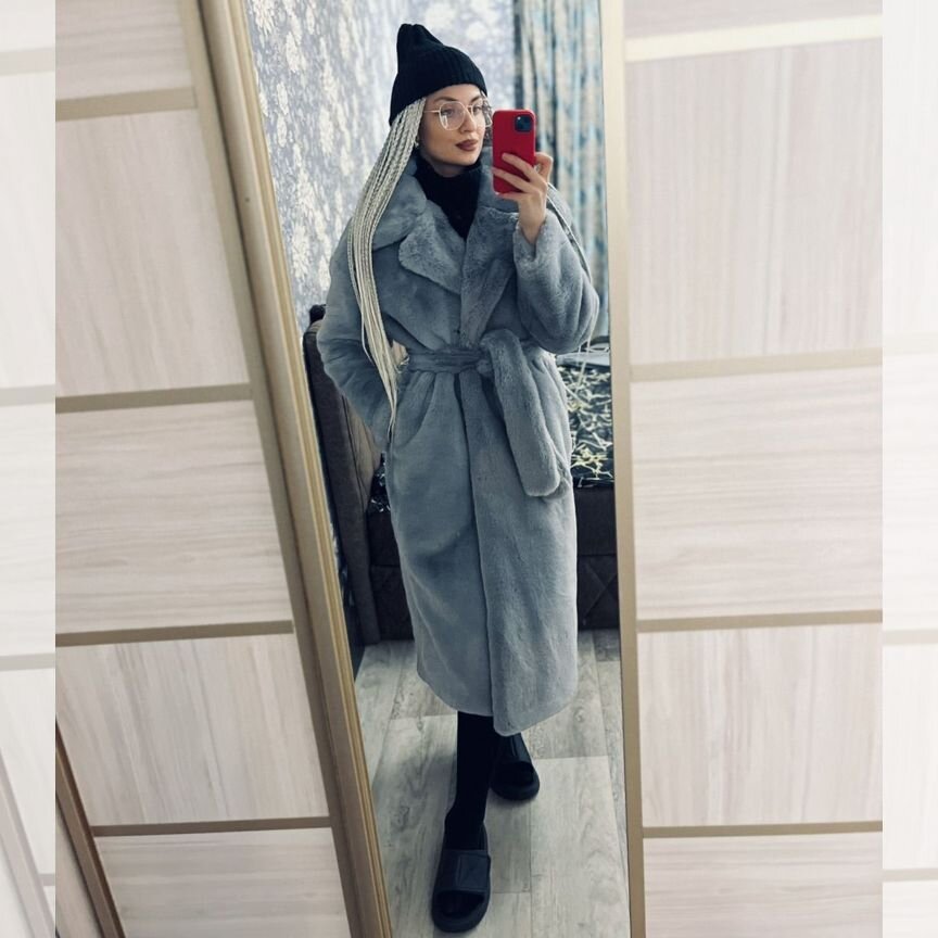Шуба длинная с поясом