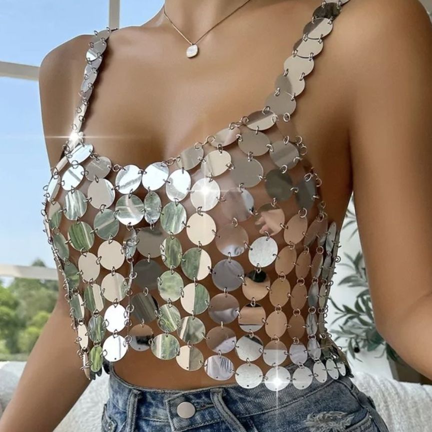 Кроп топ блестящий кольчуга